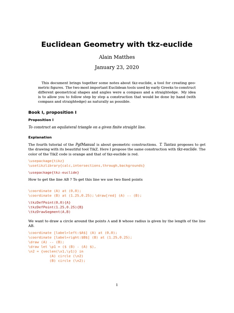 Euclidean Geometry With Tkz-Euclide: Alain Matthes January 23, 2020 ...