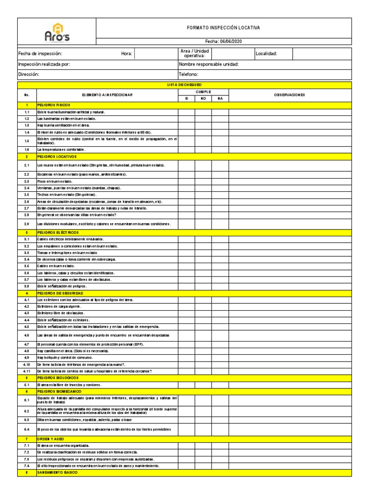 Formato de inspección locativa para evaluar condiciones de seguridad y salud ocupacional | PDF