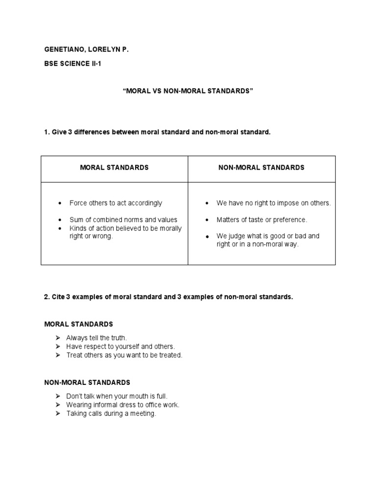 Moral vs Non-Moral Standards Explained | PDF