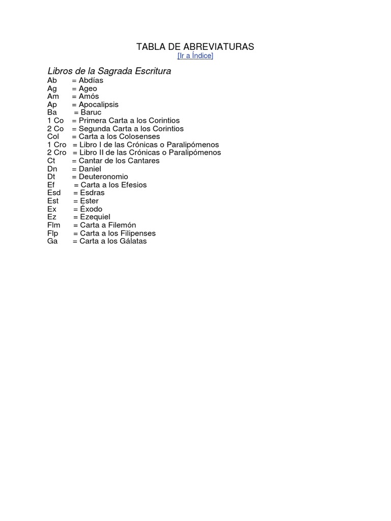 Tabla de Abreviaturas | PDF | Religión y espiritualidad