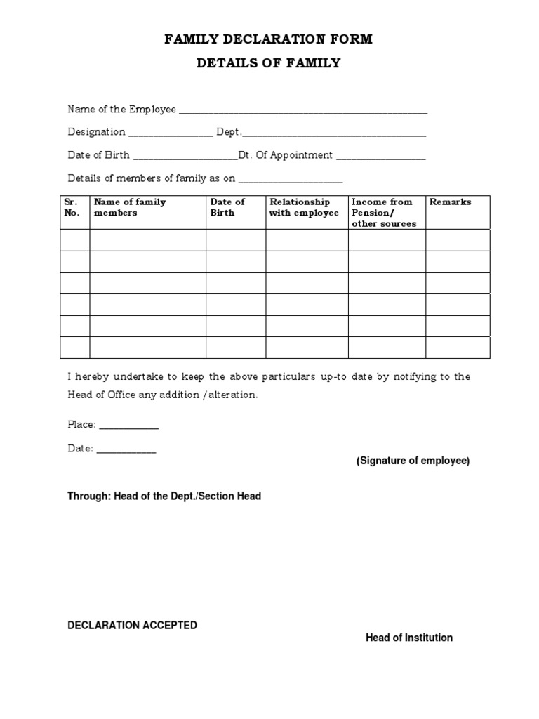Family Declaration Form Details of Family | PDF