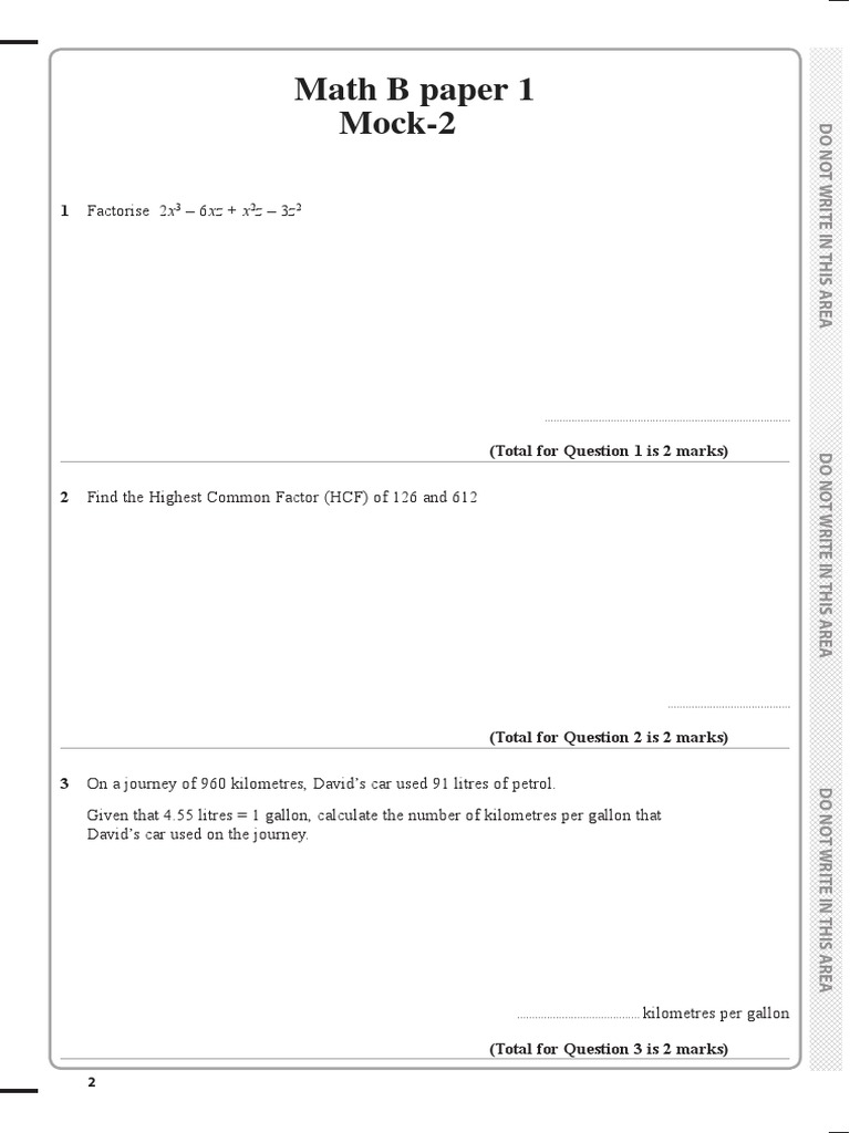 Math B Paper 1 Mock 0002 | PDF | Area | Mathematics