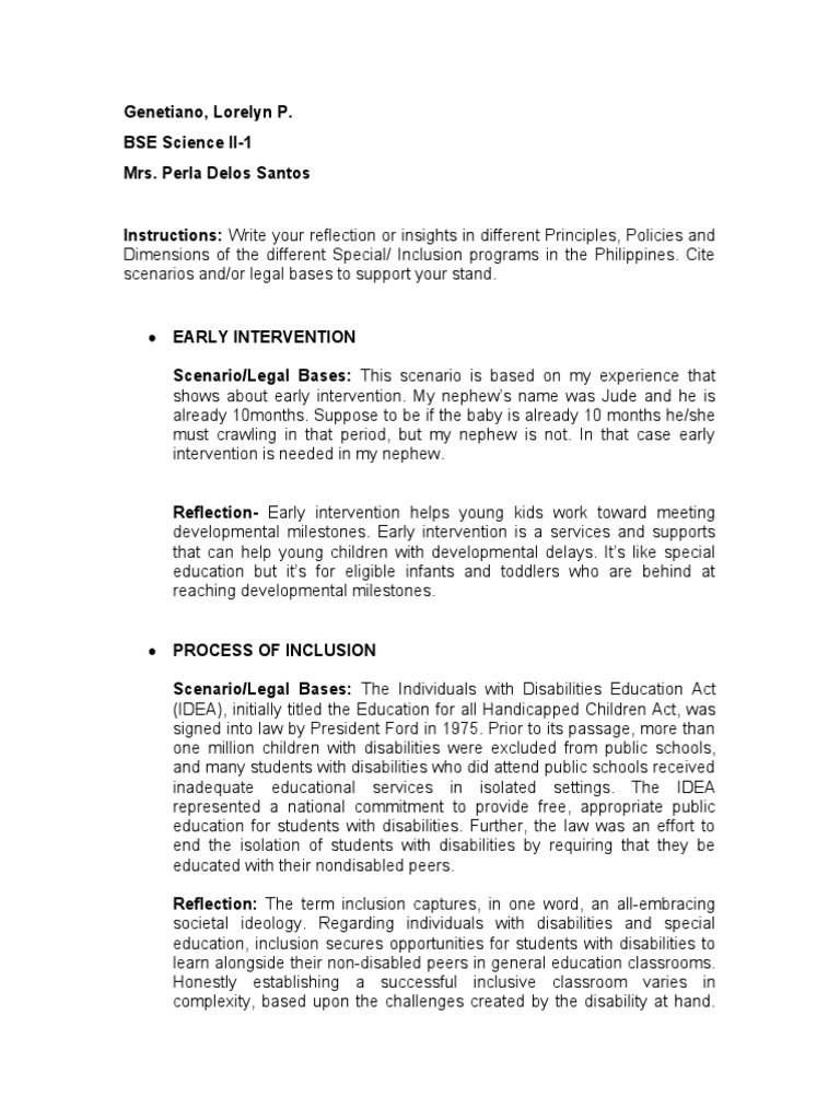 Reflection | PDF | Inclusion (Education) | Special Education