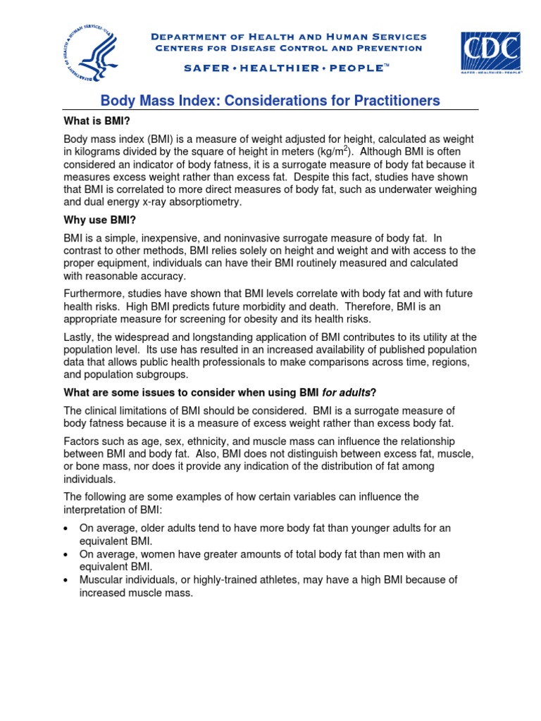 Body Mass Index: Considerations For Practitioners: What Is BMI? | PDF ...