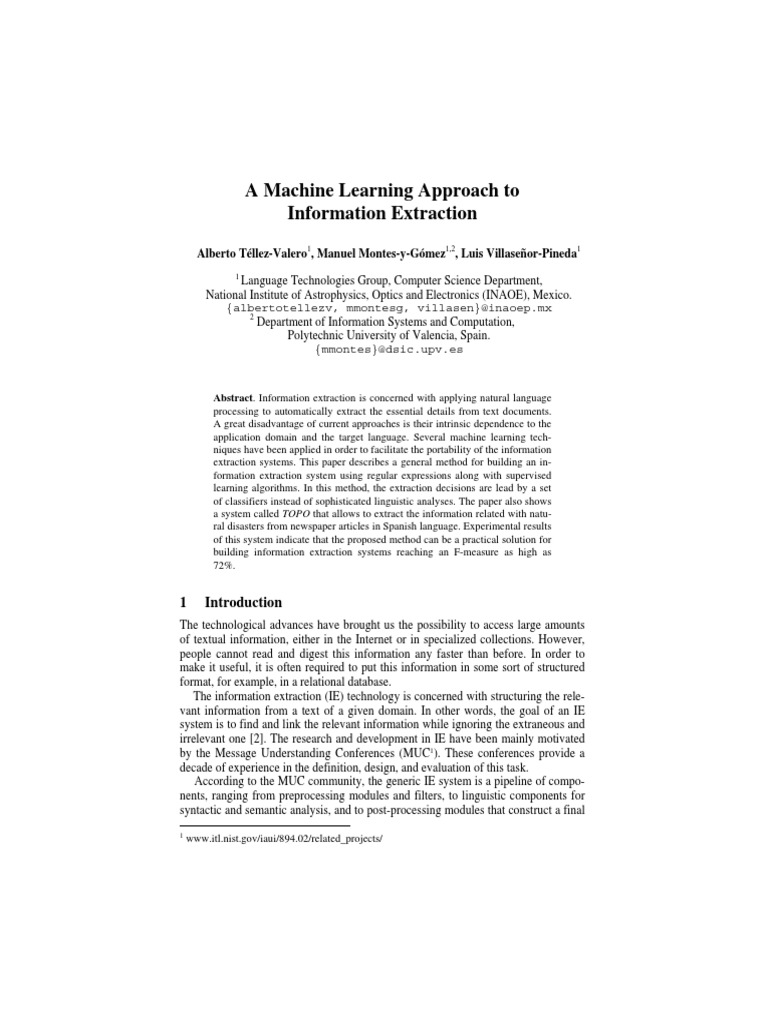 A Machine Learning Approach To Information Extraction | PDF | Statistical Classification ...