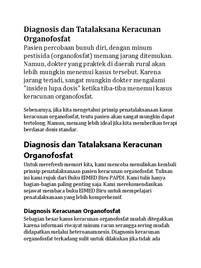 Diagnosis Dan Tatalaksana Keracunan Organofosfat | PDF