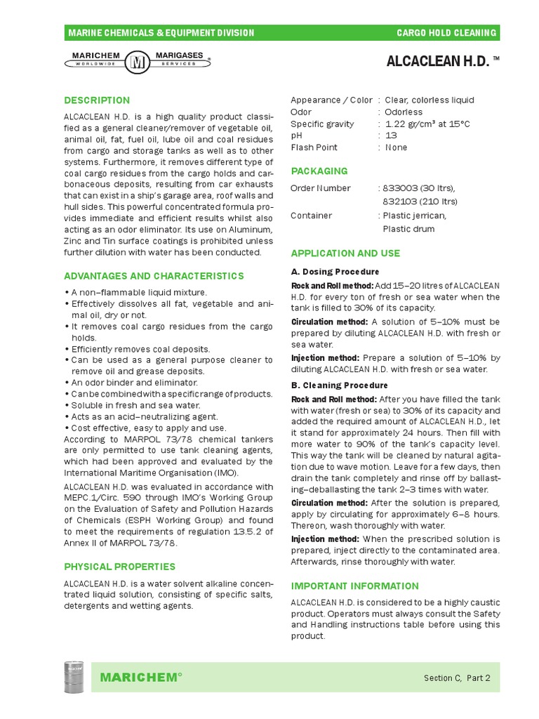 MSDS - Alcaclean HD | PDF | Water | Solution