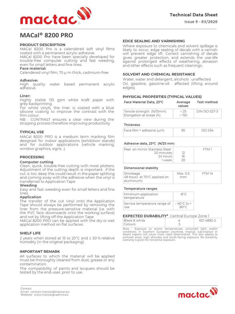 ds_macal_8200_pro_en | PDF | Varnish | Polyvinyl Chloride