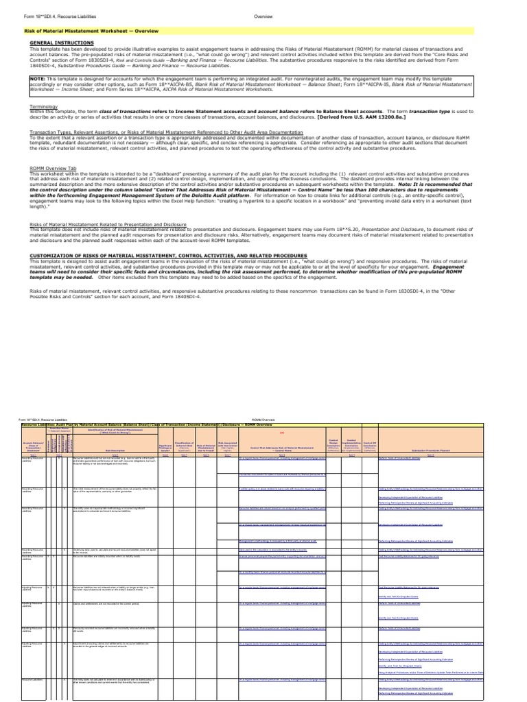 Form 18 Sdi 4 - Recourse Liabilities - Risk of Material Misstatement ...