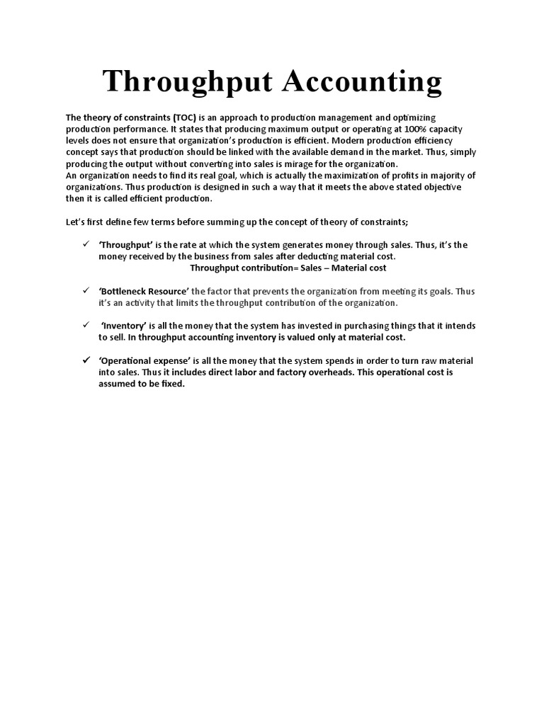 Throughput Accounting F5 Notes | PDF | Inventory | Business
