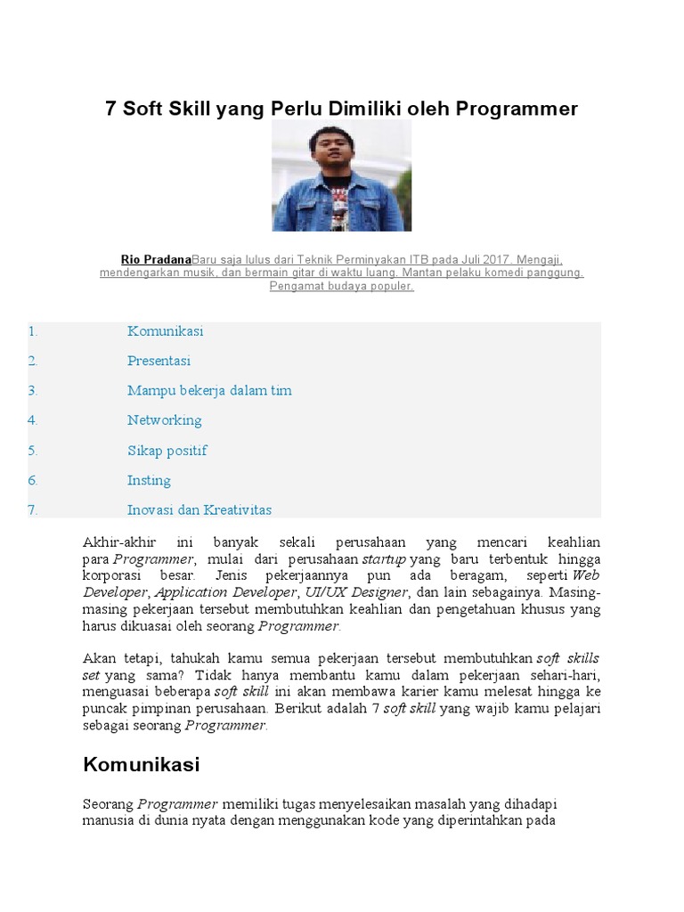 7 Soft Skill Yang Perlu Dimiliki Oleh Programmer | PDF