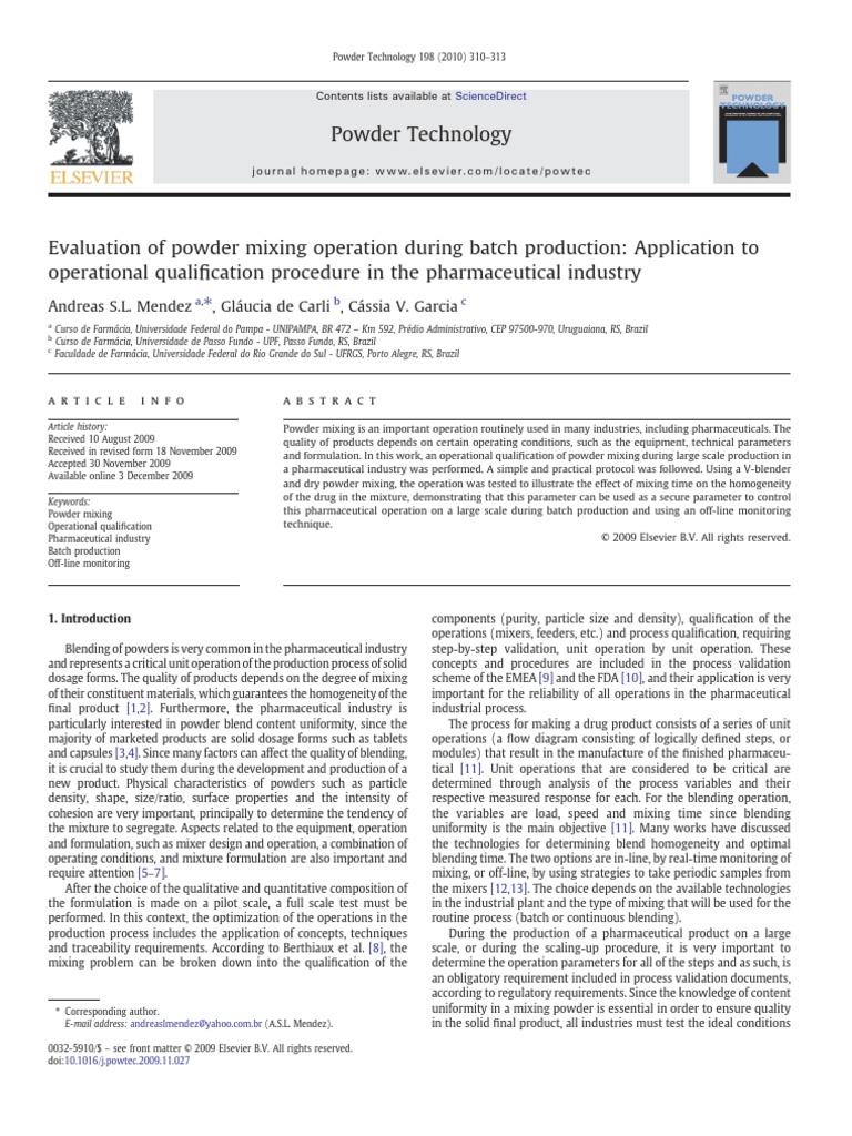 Metodología - Evaluation of Powder Mixing Operation Du | PDF | Tablet ...