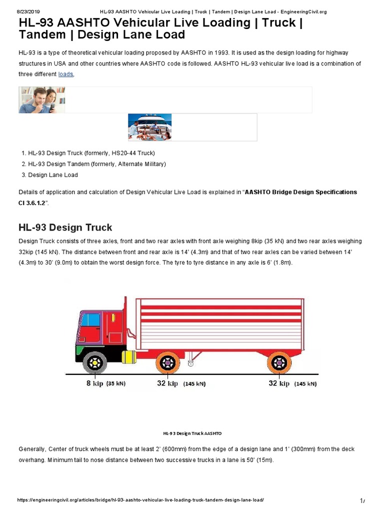HL-93 AASHTO Vehicular Live Loading - Truck - Tandem - Design Lane Load ...