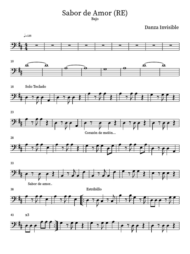 Sabor de Amor (Re) - Bajo | PDF