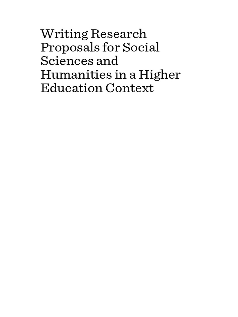 Writing Research Proposals For Social Sciences and Humanities in A ...
