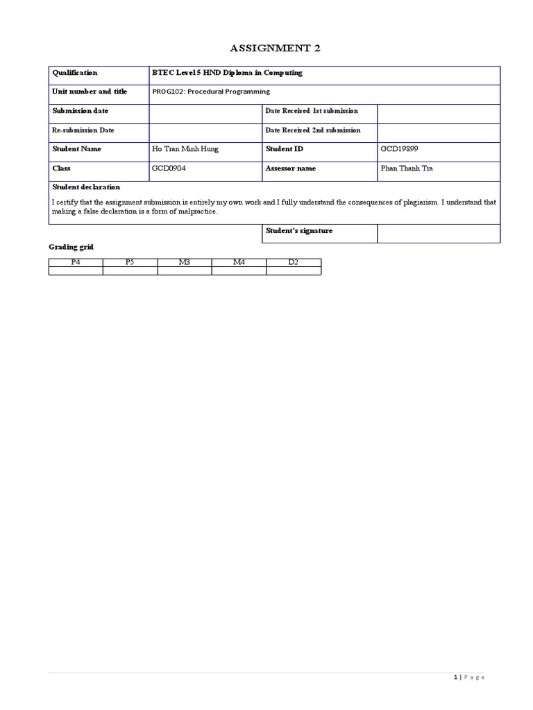 Assignment 2: Date Received 1st Submission Re-Submission Date Date ...