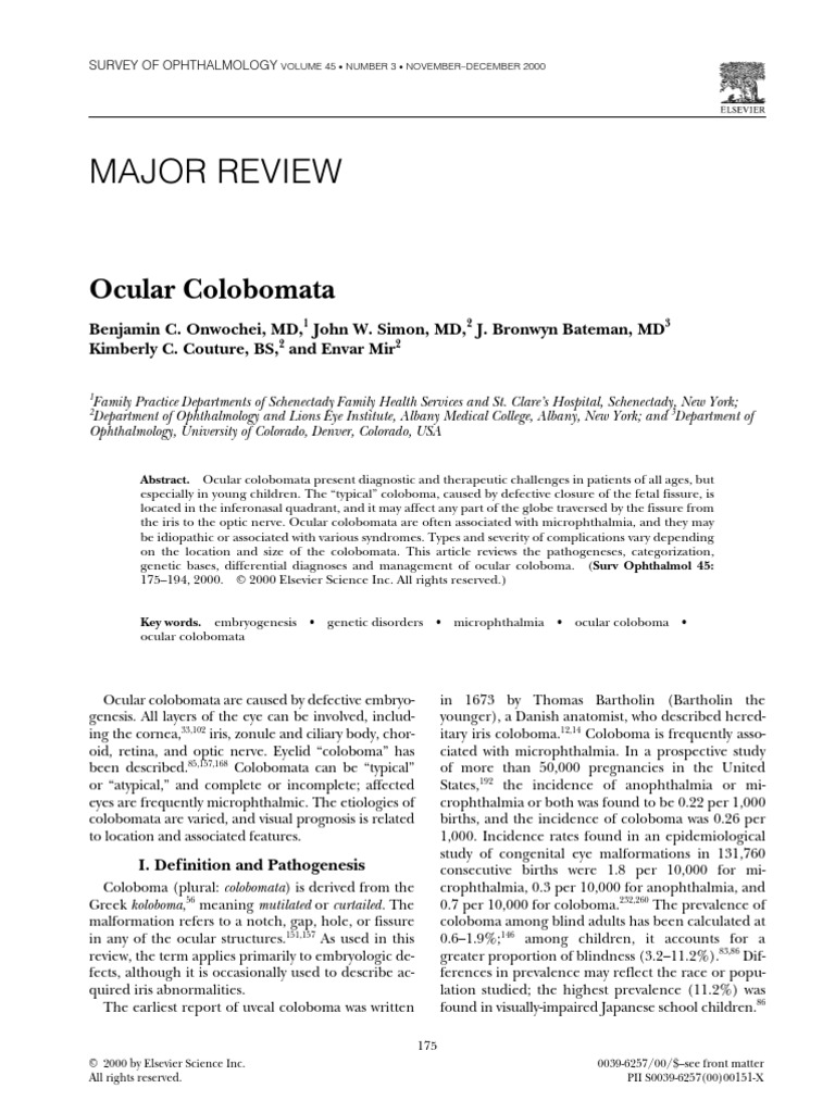 Major Review: Ocular Colobomata | PDF | Retina | Human Eye