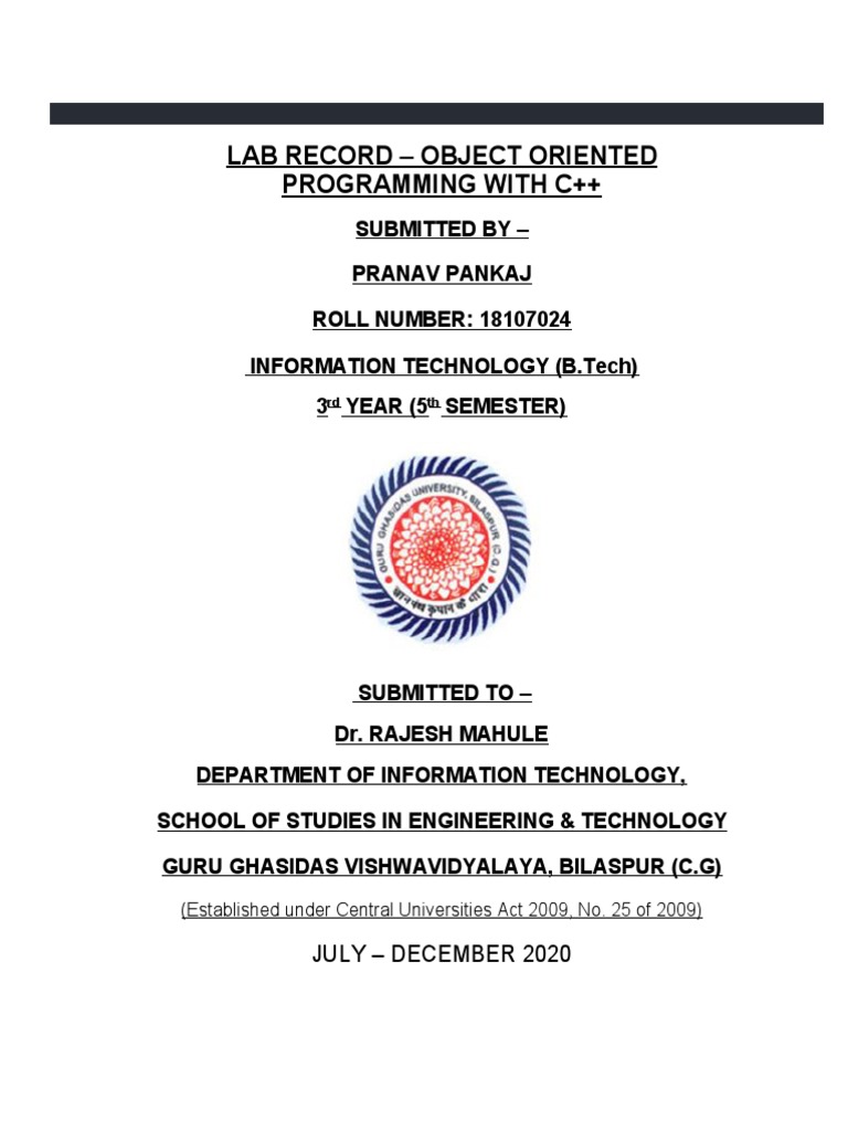 Pranav Pankaj 18107024 Oops - Lab.record | PDF | Parameter (Computer Programming) | Programming ...