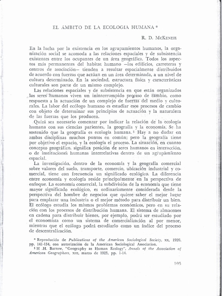 Roderick D McKenzie El Ámbito de La Ecología Humana | PDF | Geografía ...