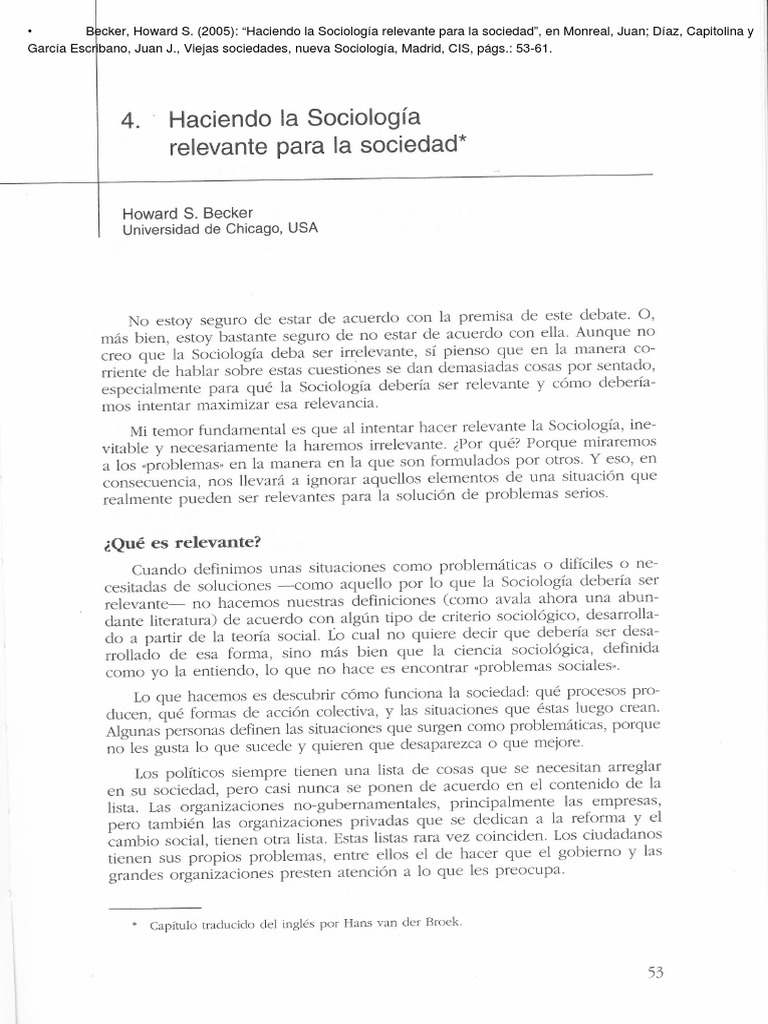 Howard S Becker Haciendo La Sociología Relevante Para La Sociedad | PDF ...