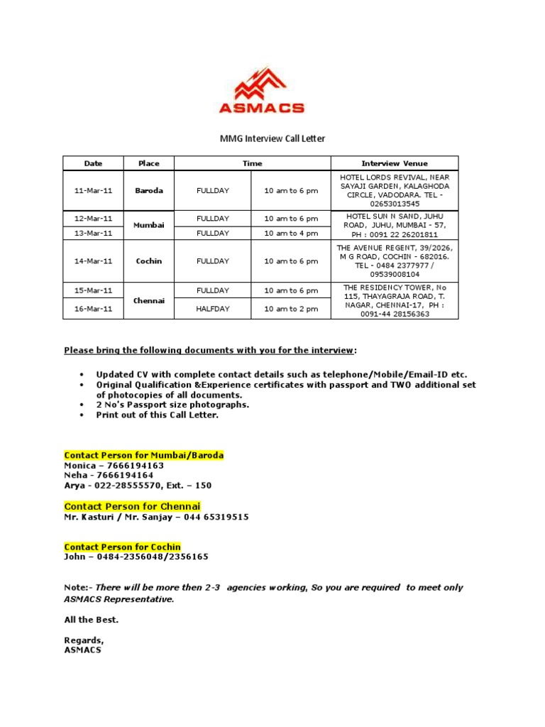 MMG Call Letter | PDF