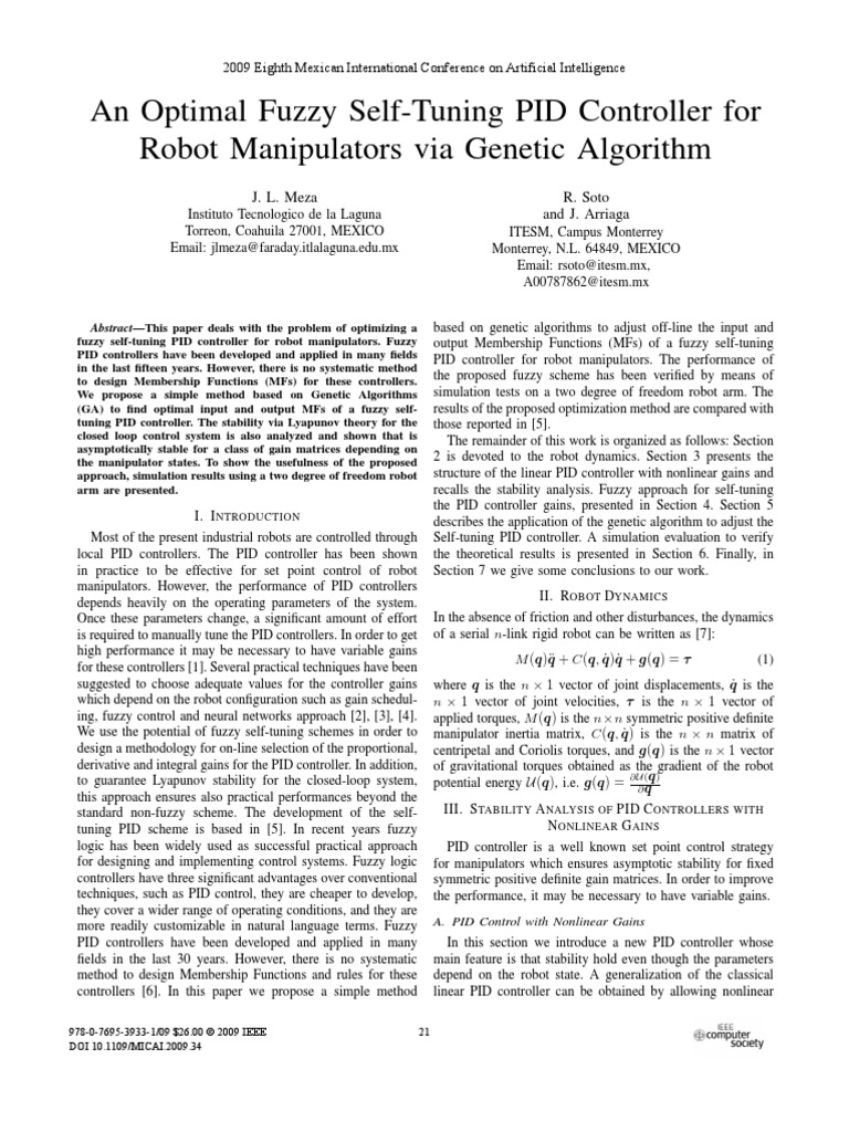 An Optimal Fuzzy Self Tuning Pid Controller For Robot Manipulators Via