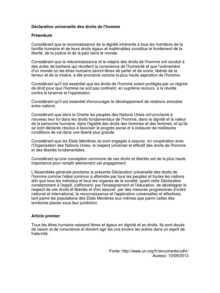 Déclaration universelle des droits humains | PDF | Droits de l'homme ...
