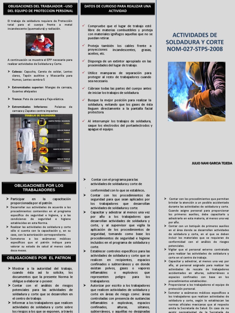 Triptico-Nom-027-Julio Nahi Garcia Tejeda | PDF | Soldadura | Construcción