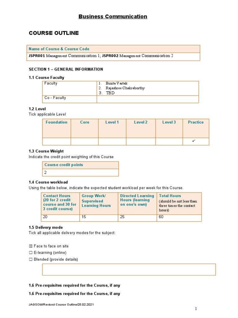 Business Communication Course Overview | PDF | Fluency | Communication