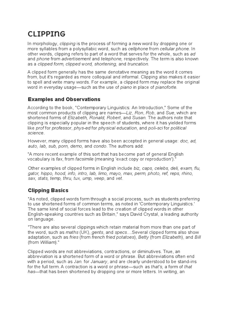 Clipping: Examples and Observations | PDF | English Language | Word