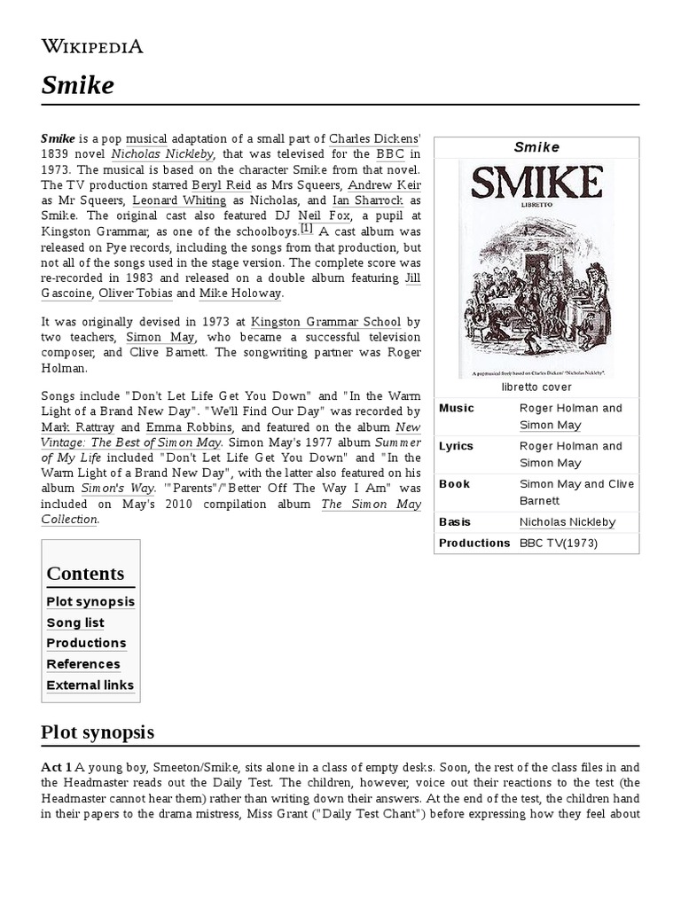 Smike: Smike Is A Pop Musical Adaptation of A Small Part of Charles ...