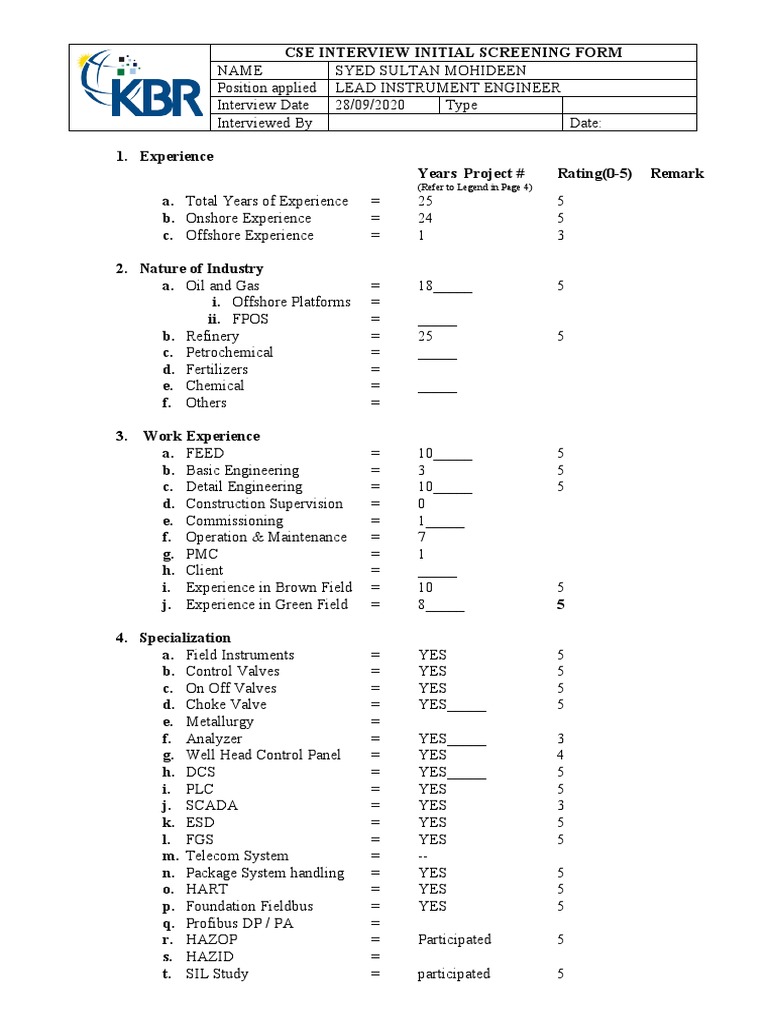 Initial Screening Questions | PDF | Specification (Technical Standard ...