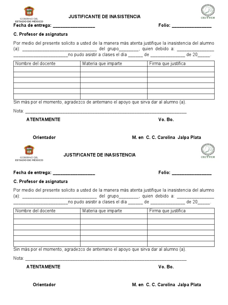 5 - Formato Justificante de Faltas | PDF