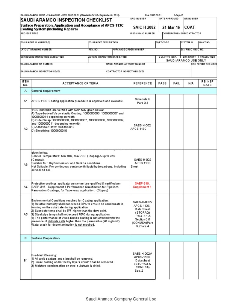 Saudi Aramco Inspection Checklist | PDF | Pipe (Fluid Conveyance) | Welding