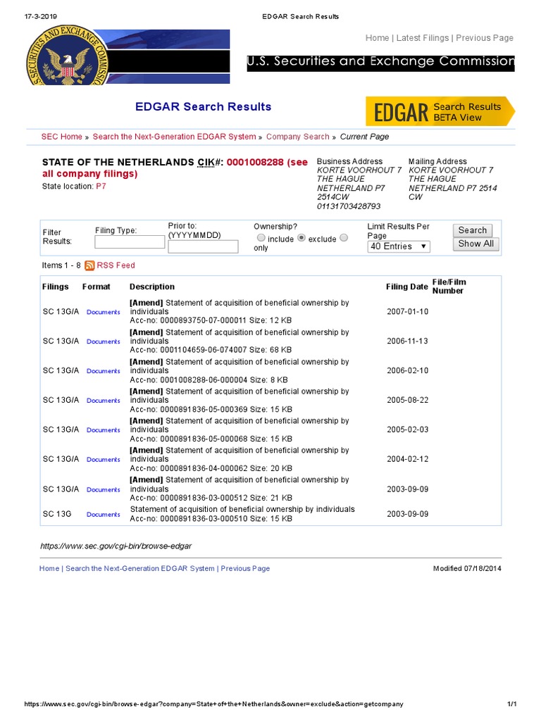 EDGAR Filings for State of Netherlands | PDF | Computing | Software