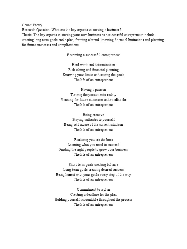 Entrepreneur Poem | PDF | Entrepreneurship | Goal