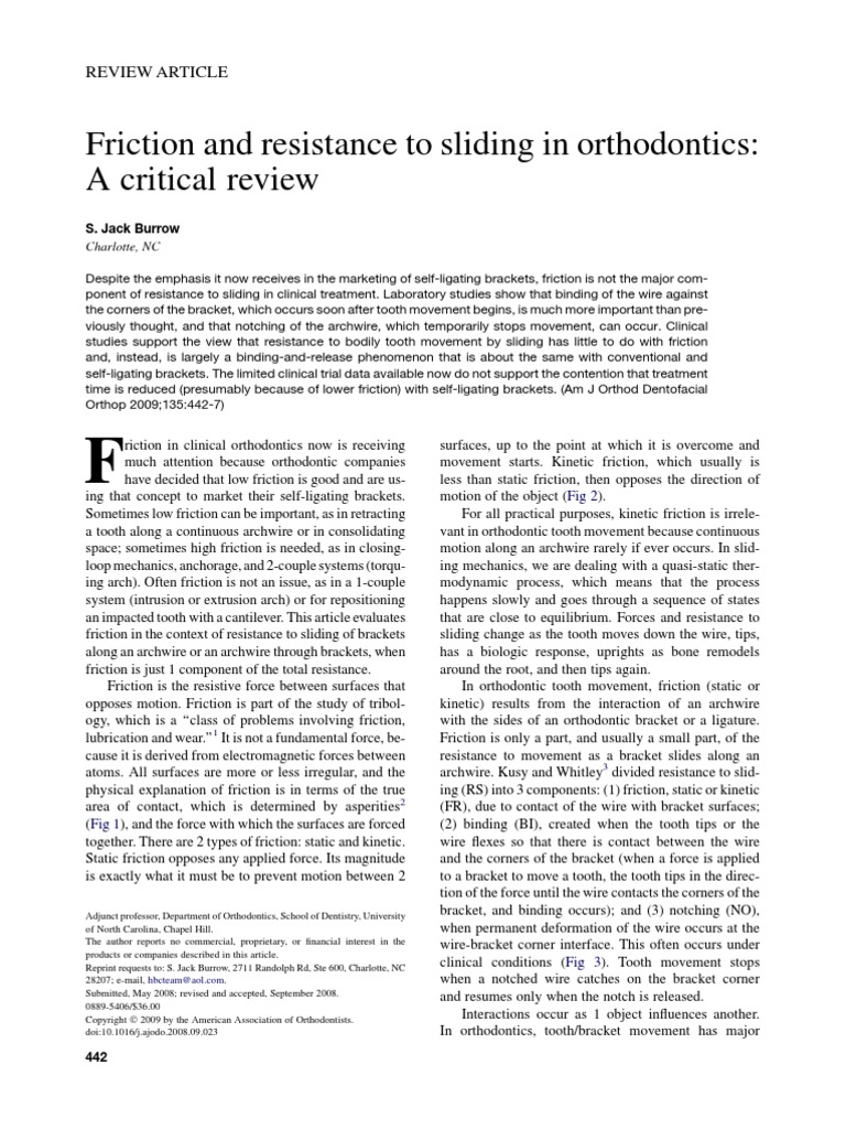Friction and Resistance To Sliding in Orthodontics A Critical Review S. Jack Burrow | PDF ...