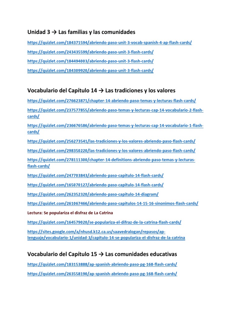 Vocabulario de La Unidad 3 Capitulos 14 Al 19 | PDF | Cognición ...