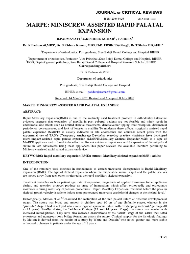 Marpe Miniscrew Assisted Rapid Palatal Expansion | PDF | Orthodontics ...