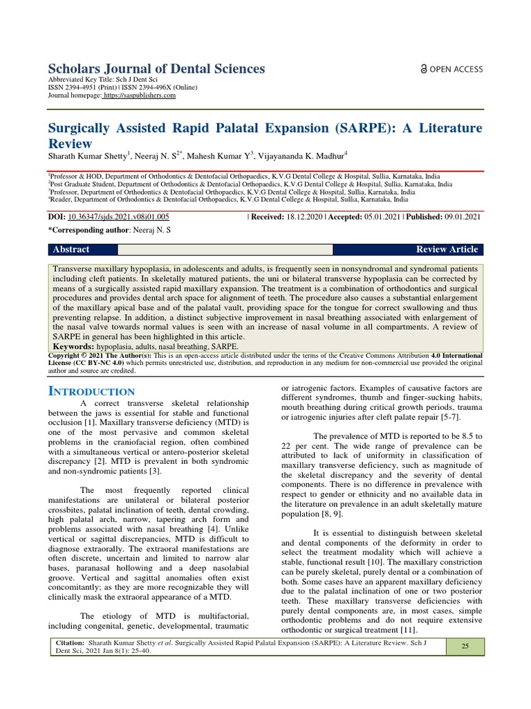 Surgically Assisted Rapid Palatal Expansion (SARPE) A Literature Review ...