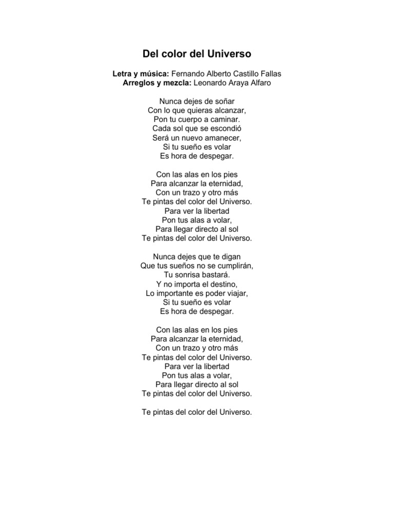 Del Color Del Universo Letra | PDF