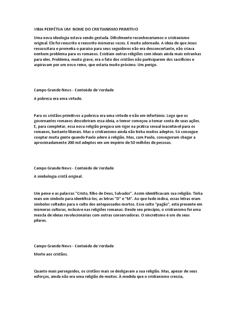 Vibia Perpétua Um Nome Do Cristianismo Primitivo | PDF | História do ...