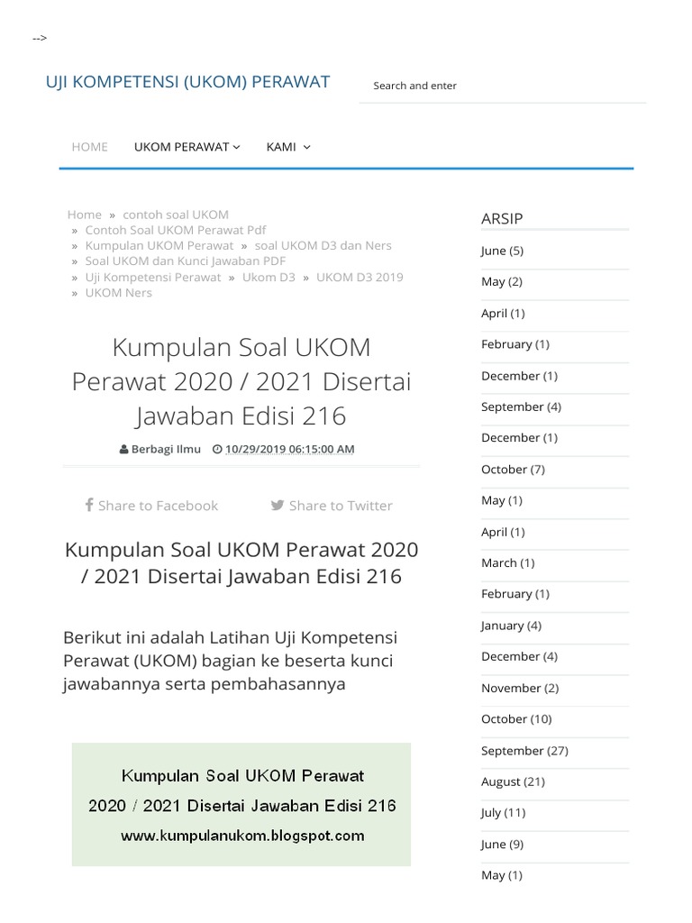Kumpulan Soal UKOM Perawat 2020 - 2021 Disertai Jawaban Edisi 216 | PDF