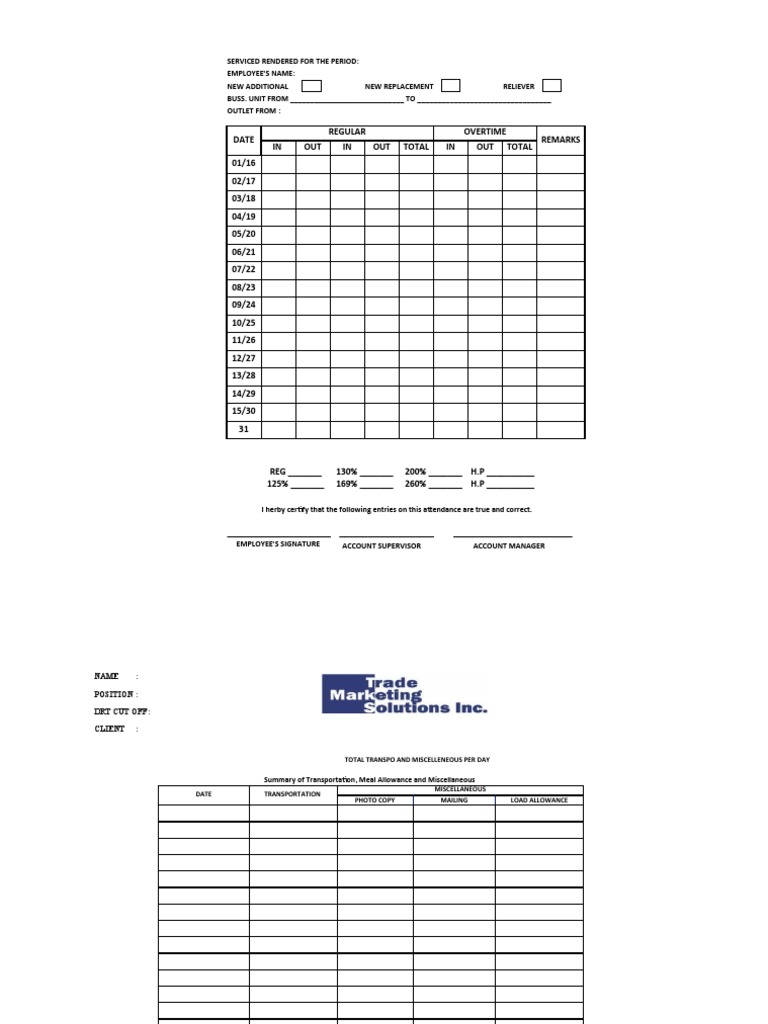 DTR Forms Froneri | PDF