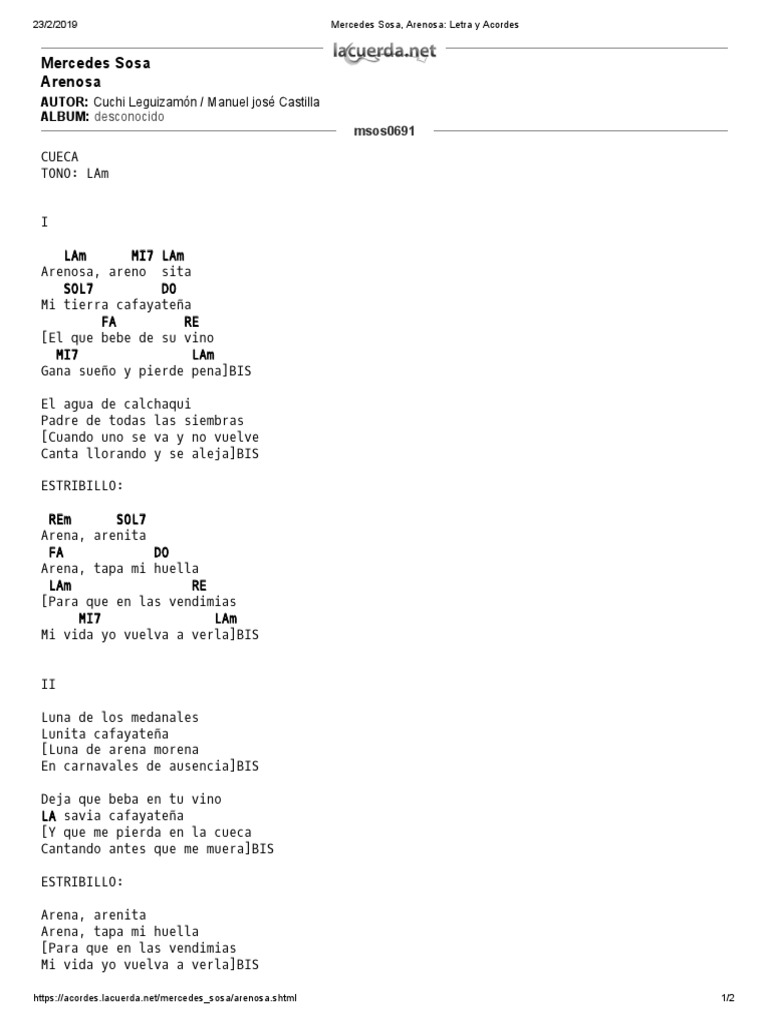 Letra y acordes de "La Arenosa" | PDF