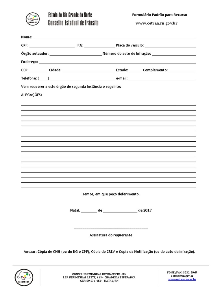 Modelo de Requerimento de Recurso Detran-Rn | PDF