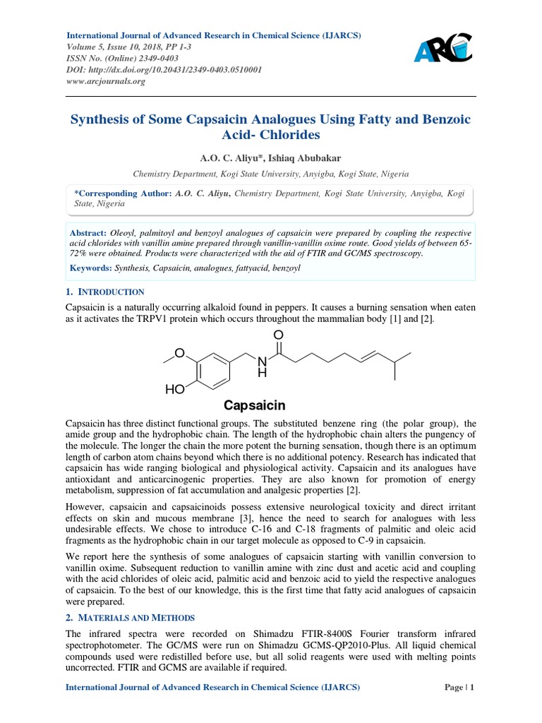 Capscaisin Synth - Synthesis of Some Capsaicin Analogues Using Fatty ...
