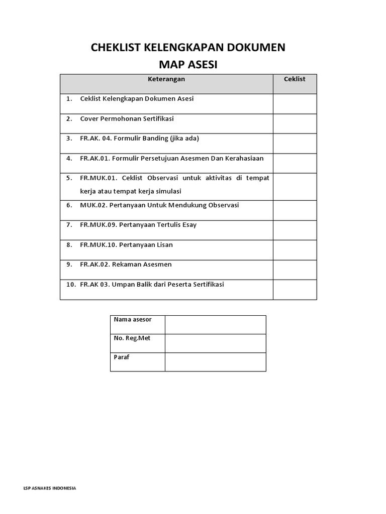 Ceklis Kelengkapan Dok Asesi 2021 | PDF | Hukum | Komputer