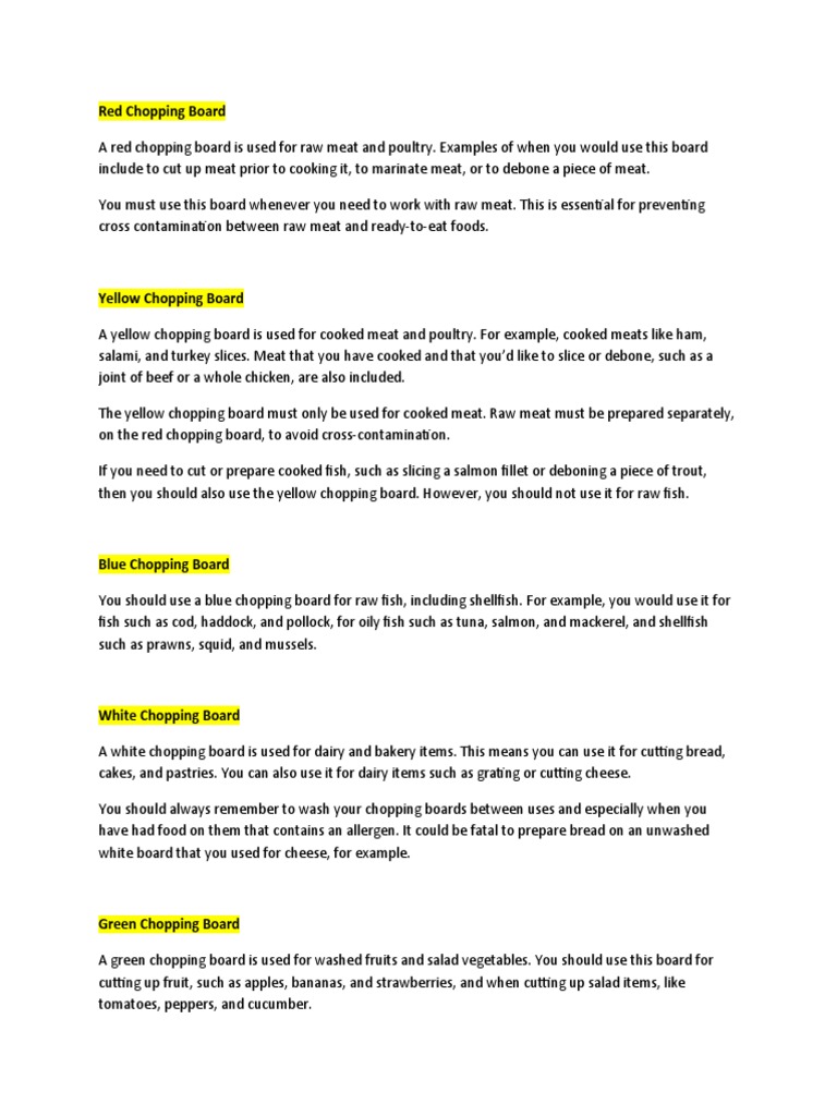 COLOUR CODED CHOPPING BOARD HANDOUT WPS Office | PDF | Vegetables | Meat