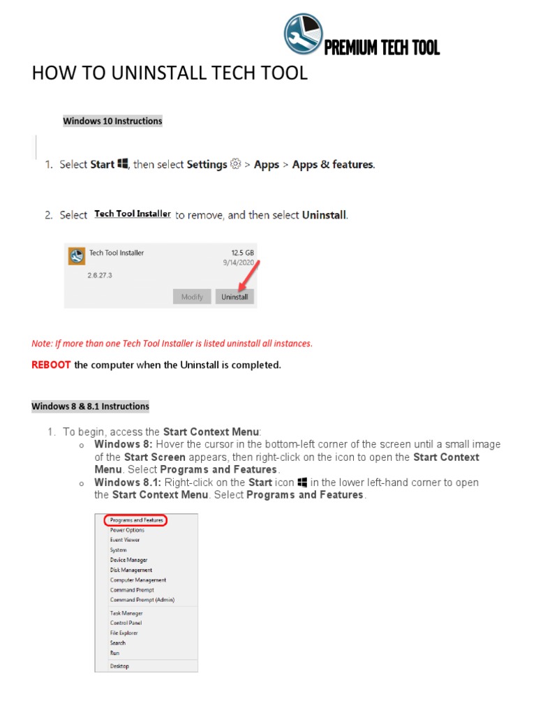 Uninstall Tech Tool Instructions | PDF | Computers